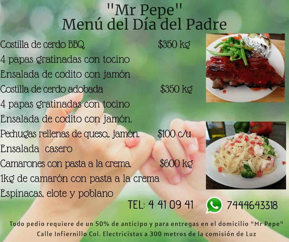 Menu at Mr. Pepe restaurant, Acapulco
