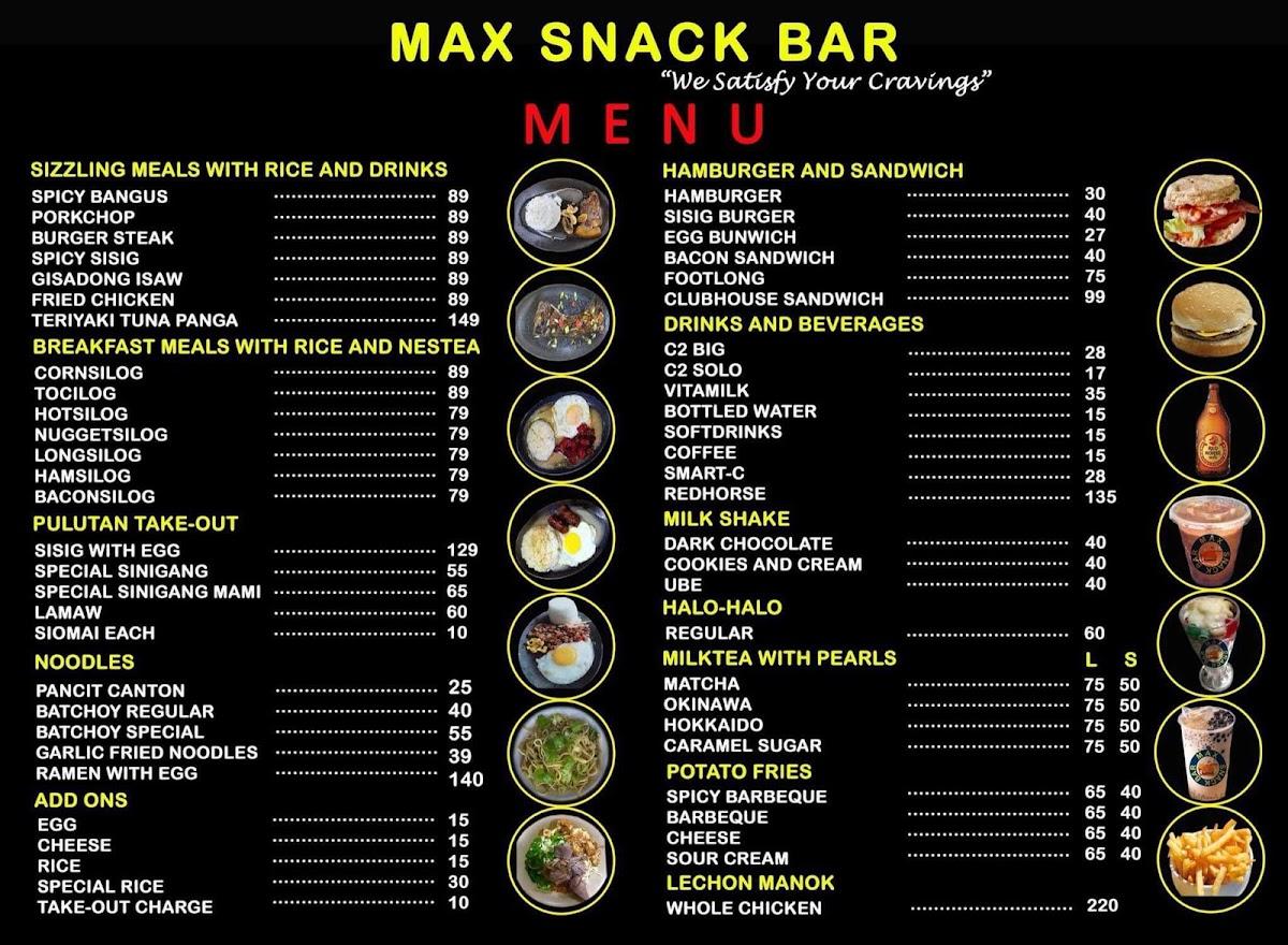 Carta de Max Snack Bar, Talisay