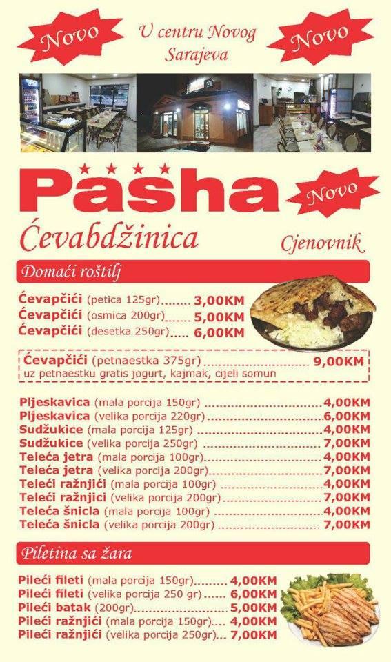 Menu at Pasha restaurant, Sarajevo