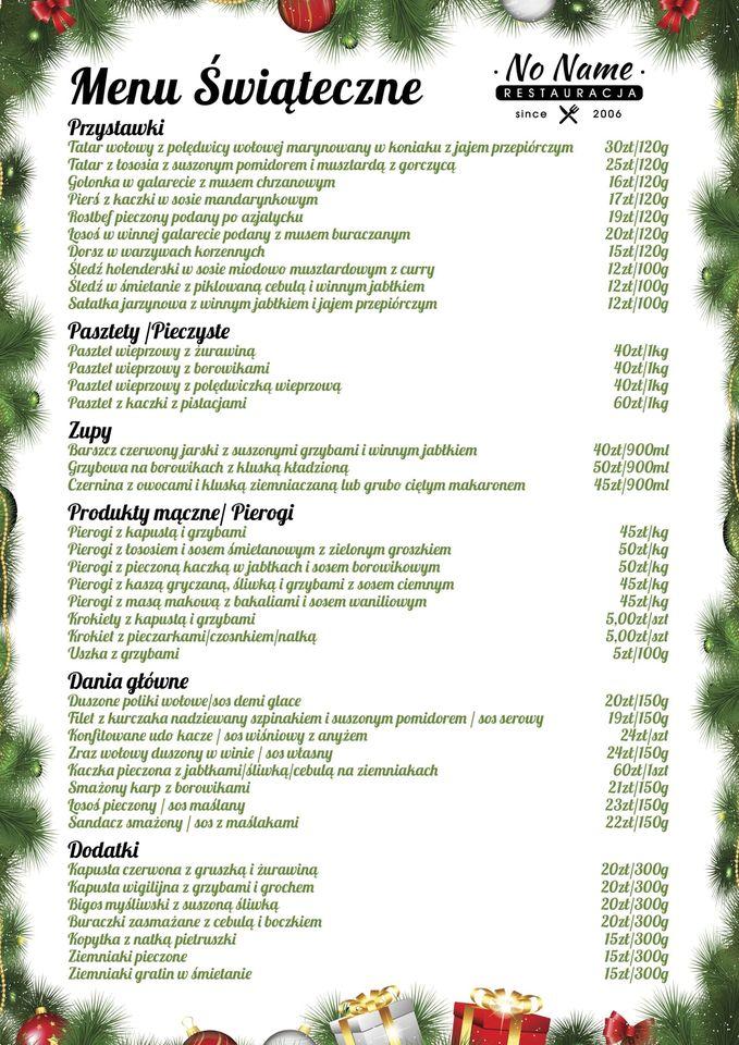Menu at Pub No Name, Ilawa