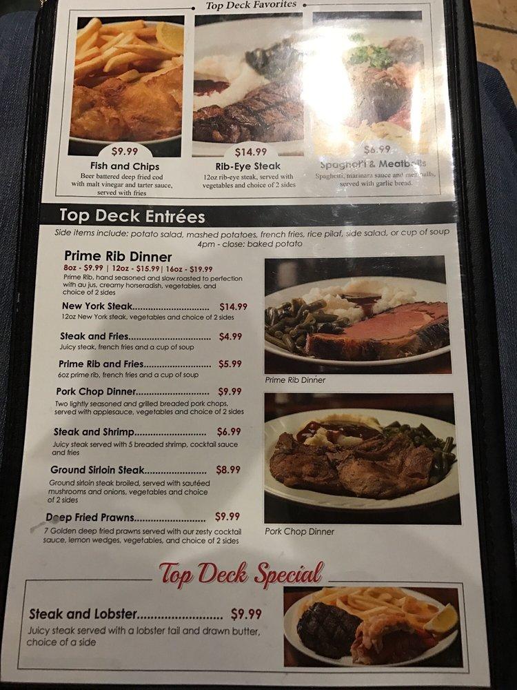 Menu at Top Deck restaurant, Reno