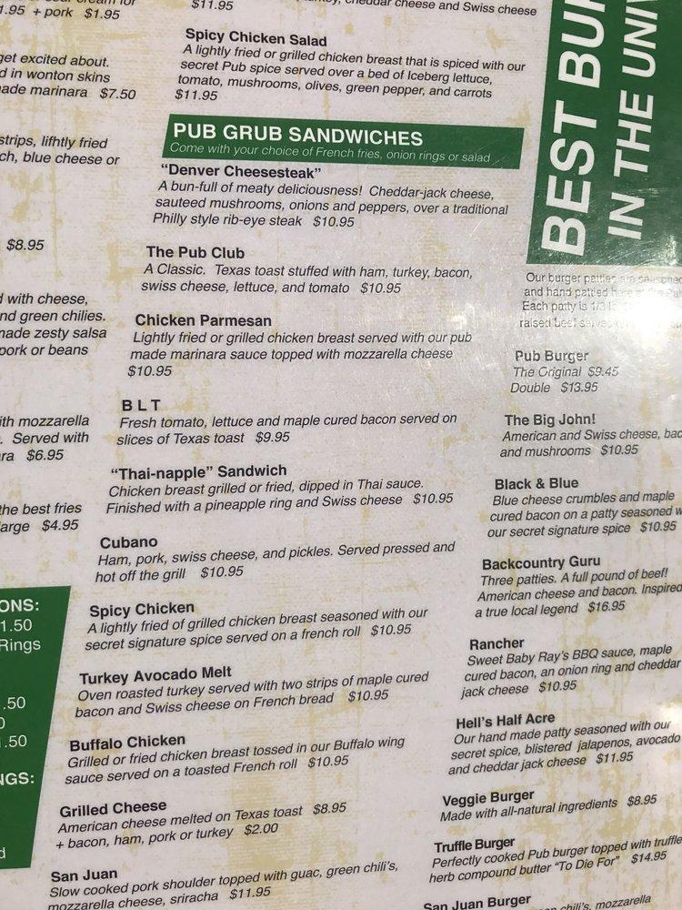 Menu at Winter Park Pub, Winter Park, US-40