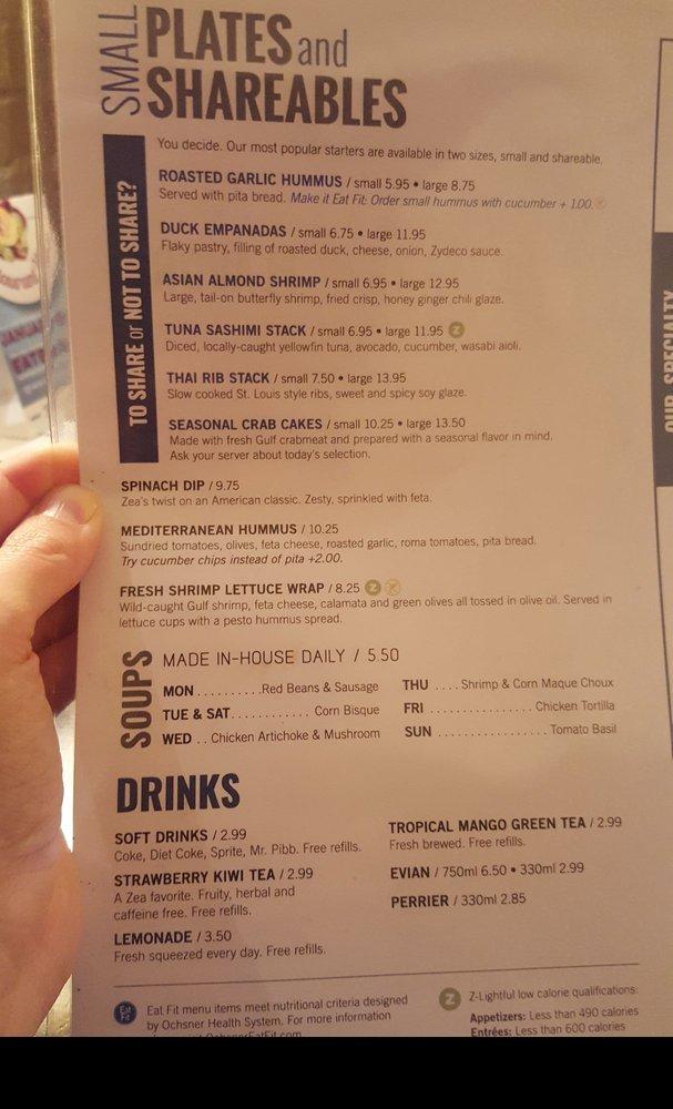 Menu at Zea Rotisserie & Bar, Baton Rouge, Corporate Blvd Suite 920