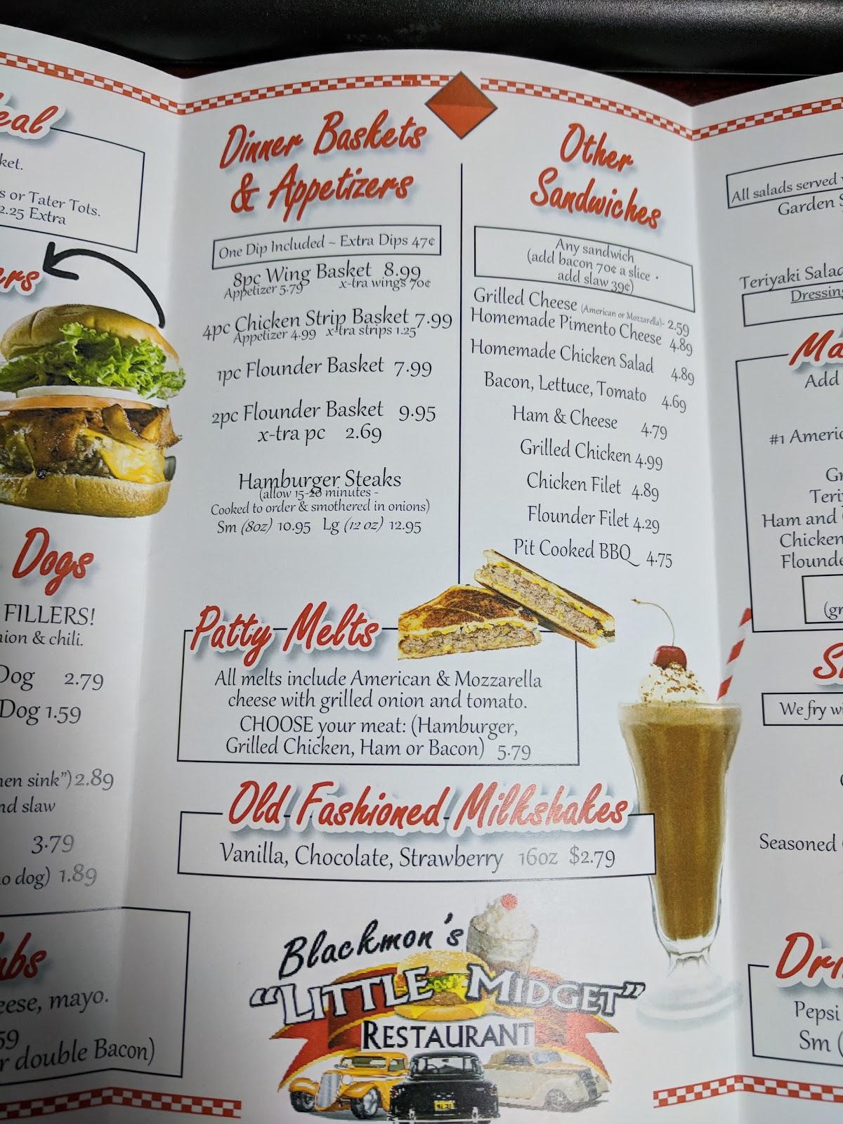 Menu at Blackmon's Little Midget restaurant, Camden