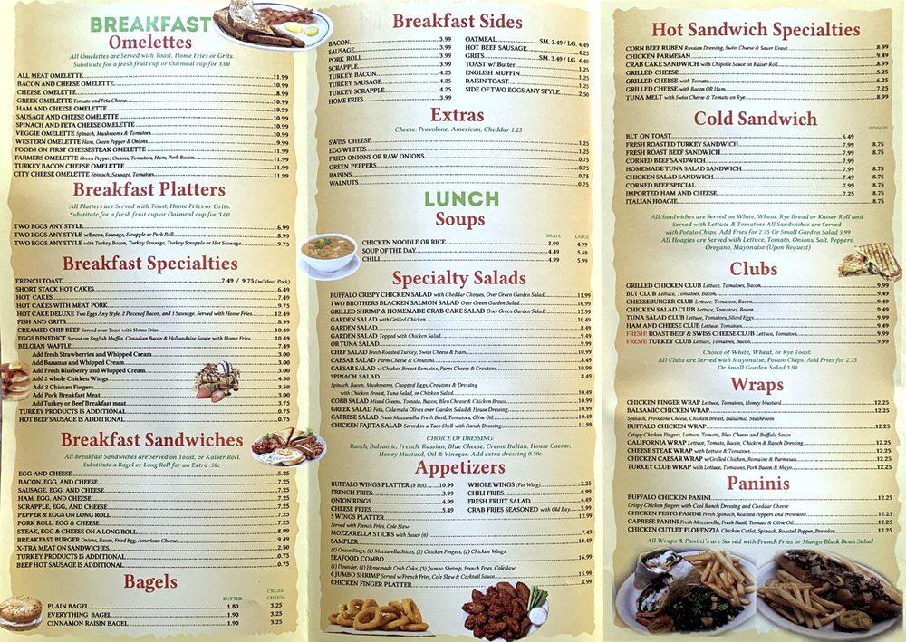 Menu at Foods On First Diner restaurant, Philadelphia, Arch St