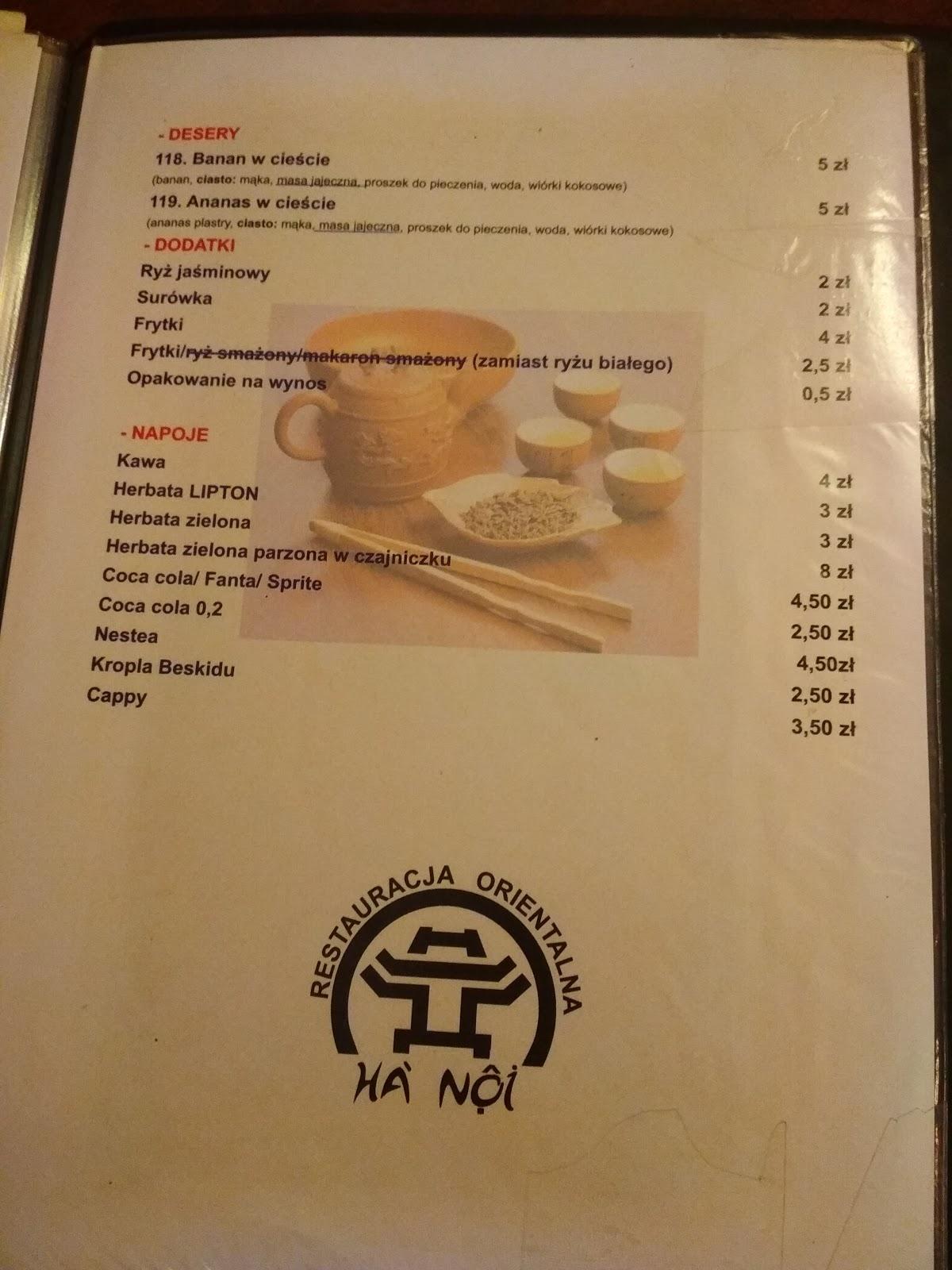 Menu at Ha Noi restaurant, Olkusz