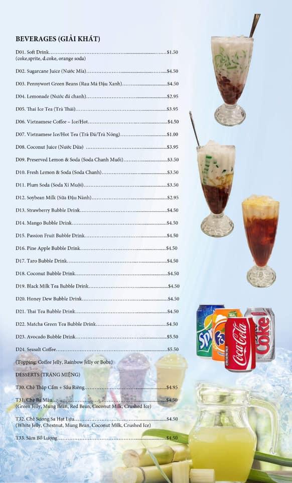 Menu at Phở Sài Gòn Ơi restaurant, Springfield