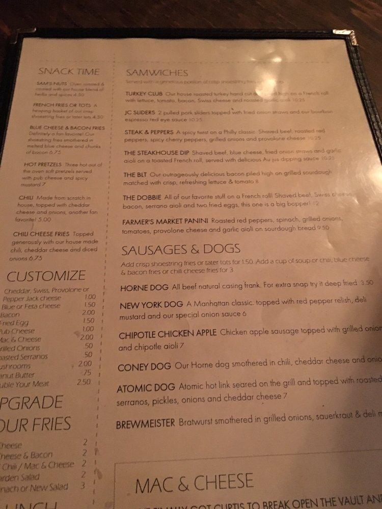 Menu at Samuel Horne's Tavern pub & bar, Folsom