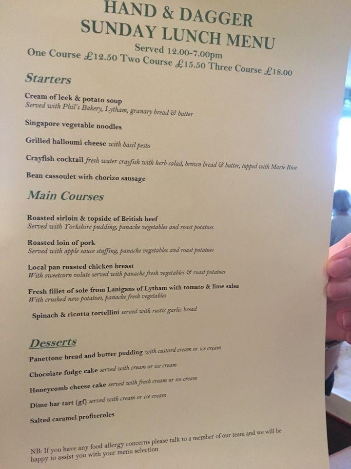 Menu at The Hand & Dagger Inn pub & bar, Clifton