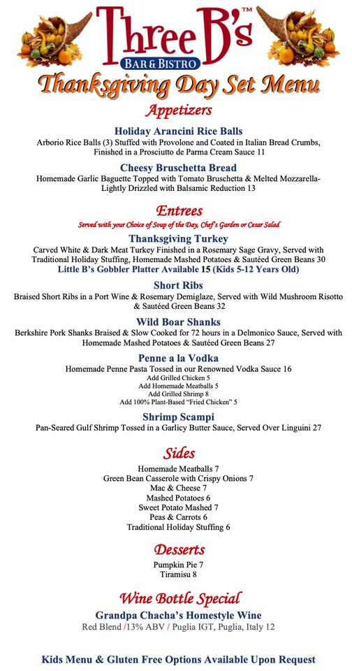 Menu at Three B's Bar and Bistro, Lakehurst
