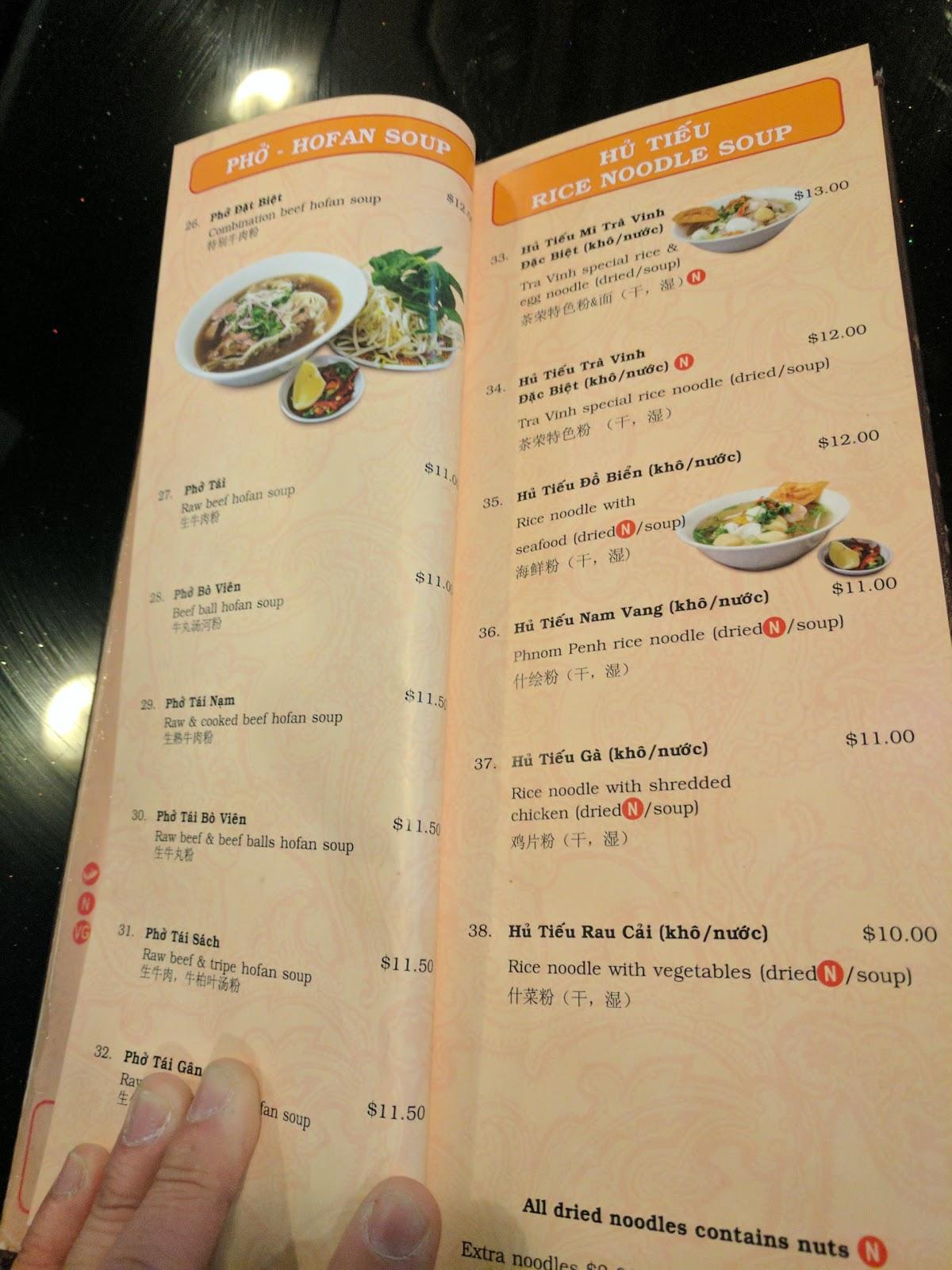 Menu at Trà Vinh Vietnamese Restaurant, Perth, 149 Brisbane St