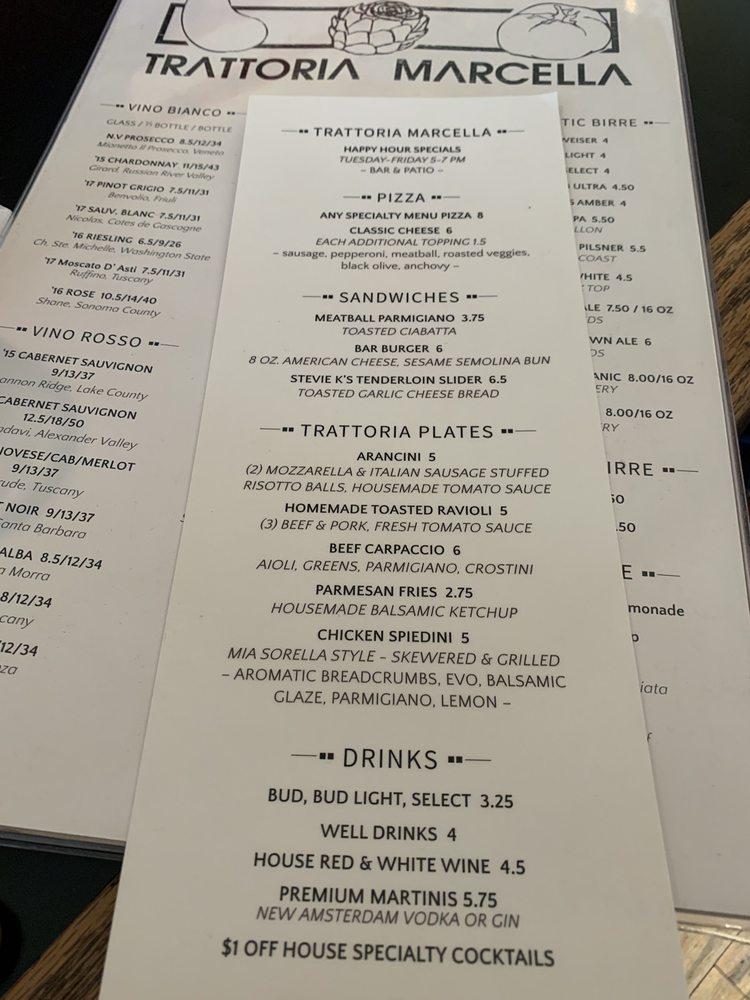 Menu at Trattoria Marcella restaurant, St. Louis, Watson Rd