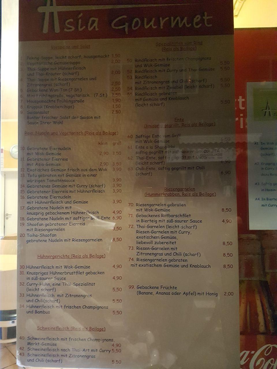 Speisekarte von Asia Gourmet restaurant, Frankfurt am Main, Emmerich ...