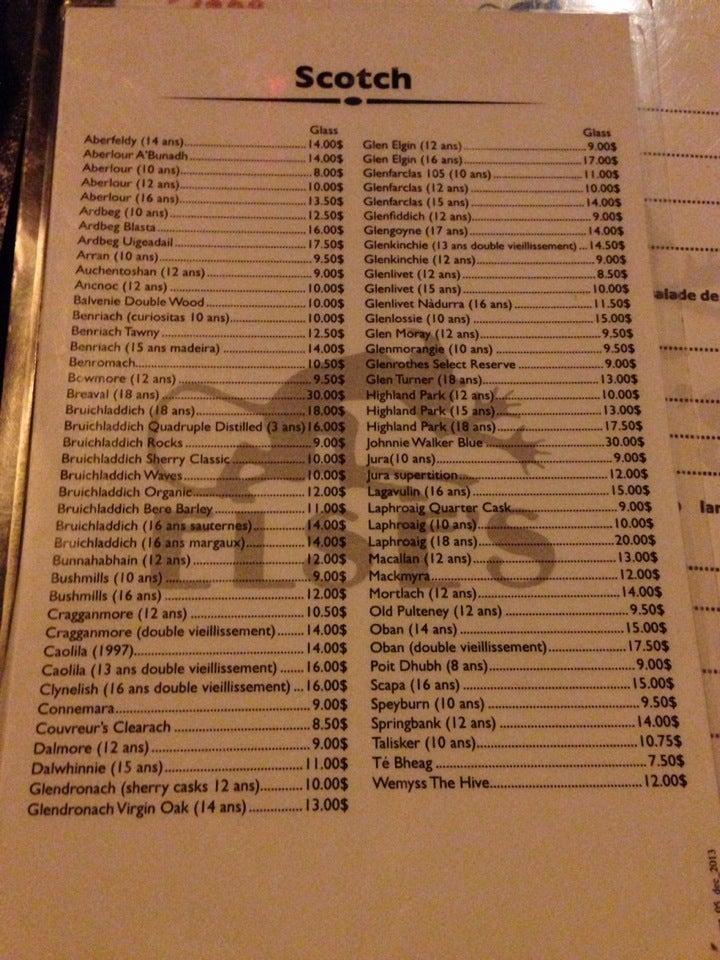Menu at Else's pub & bar, Montréal