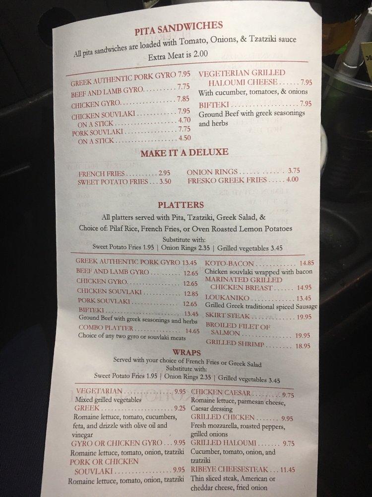 Carta de pizzería Fresko Souvlaki & Gyro House, Franklin Square