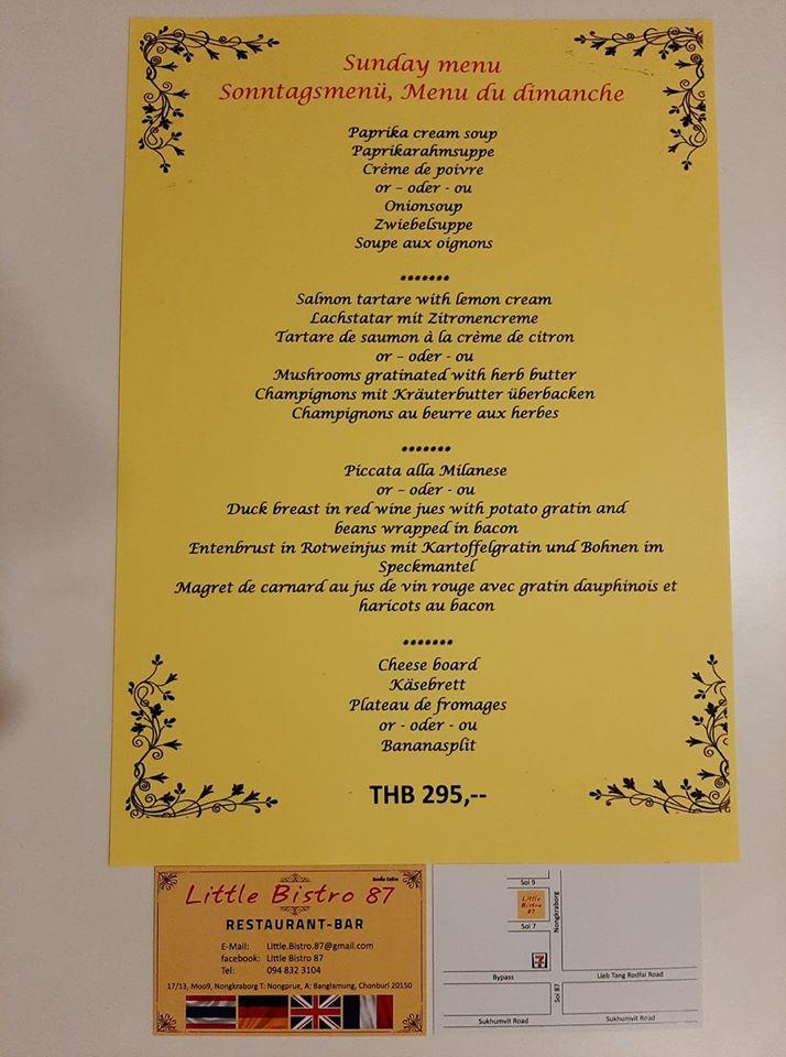 Menu at Little Bistro 87 restaurant, Pattaya City