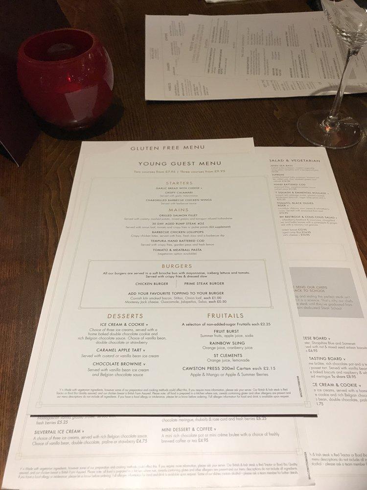 Menu at Miller & Carter Manchester steakhouse, Manchester