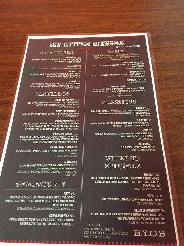 Menu at My Little Mexico restaurant, Wilkes-Barre Township