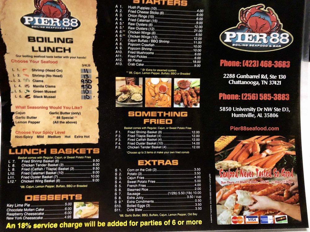 Menu at Pier 88 Boiling Seafood & Bar Huntsville, Huntsville