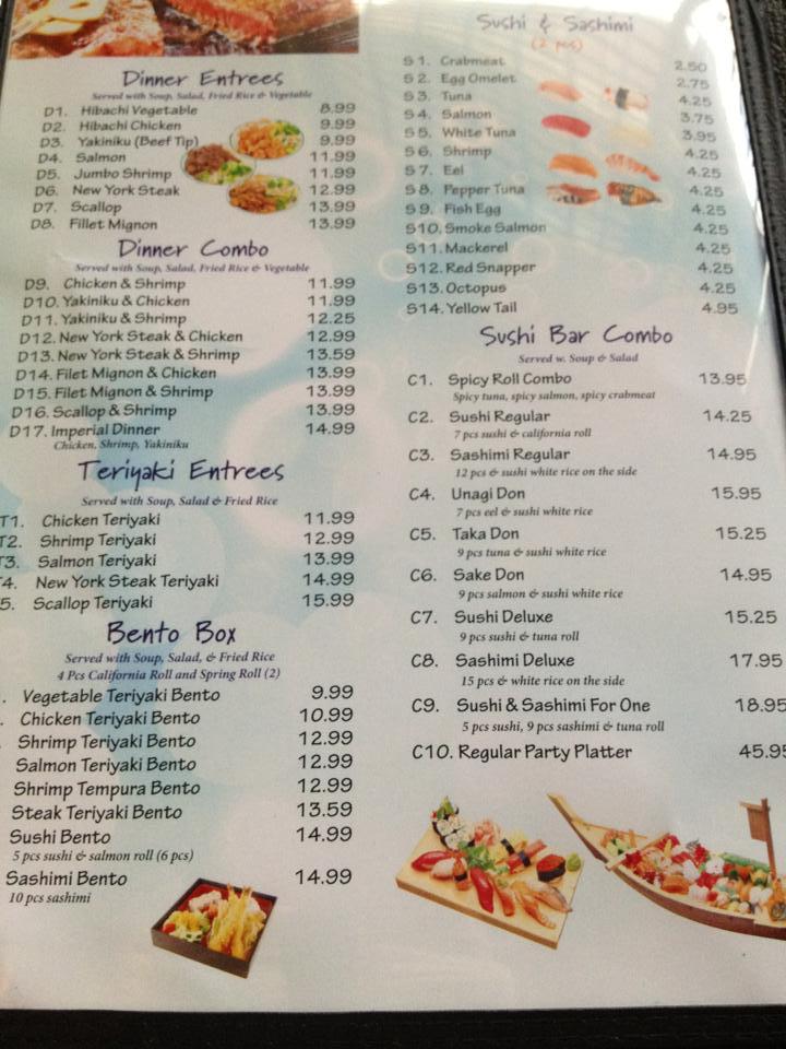Menu at Sake House restaurant, Watertown