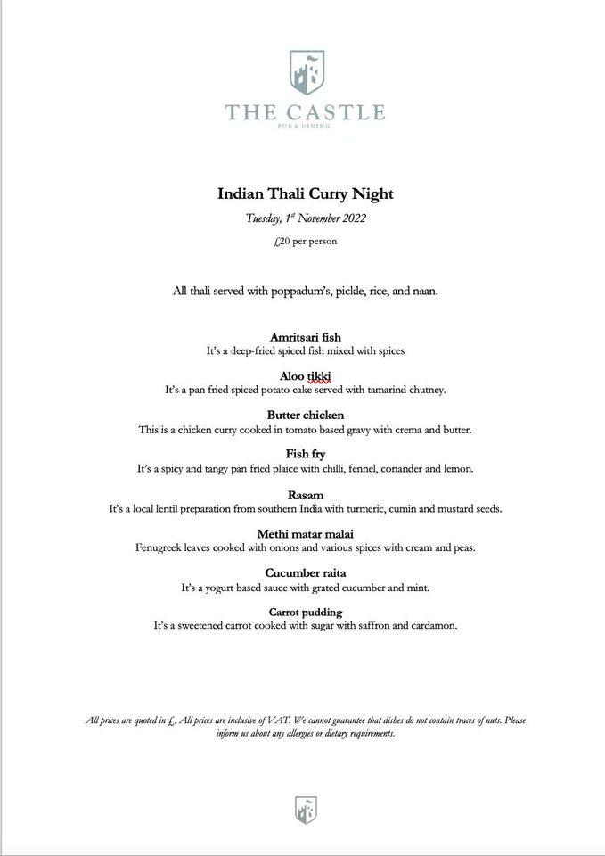 Menu at The Castle Inn- Pub & Dining, Ottershaw, 222 Brox Rd