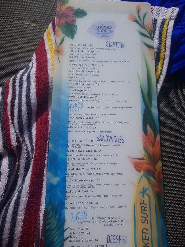 Menu at The Crooked Surf pub & bar, Kapaa