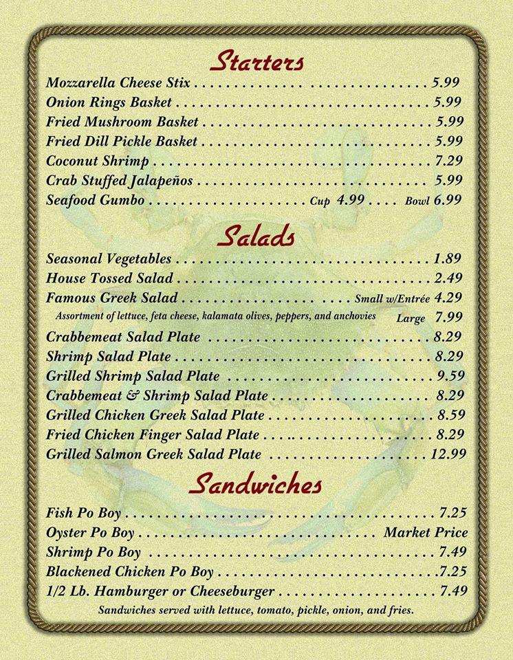 Menu at The Fisherman Restaurant, Southside
