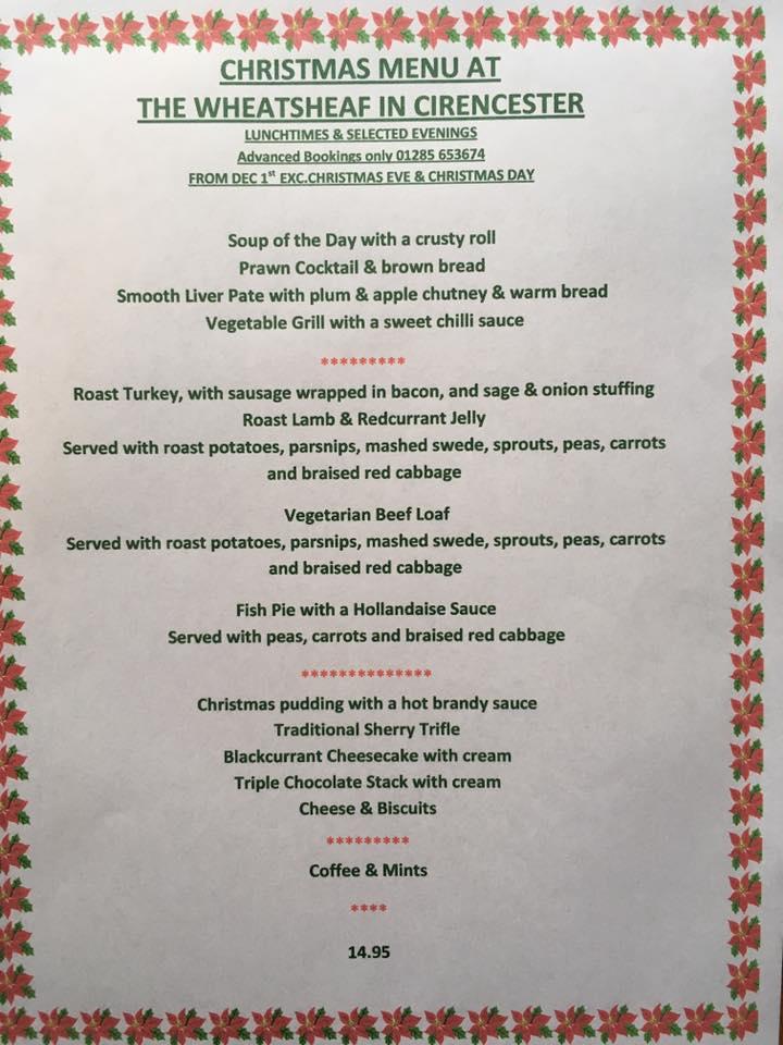 Menu at Wheatsheaf Inn pub & bar, Cirencester
