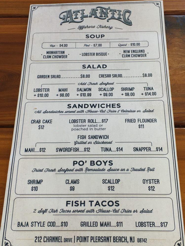 Menu at Atlantic Offshore Fishery restaurant, Point Pleasant Beach