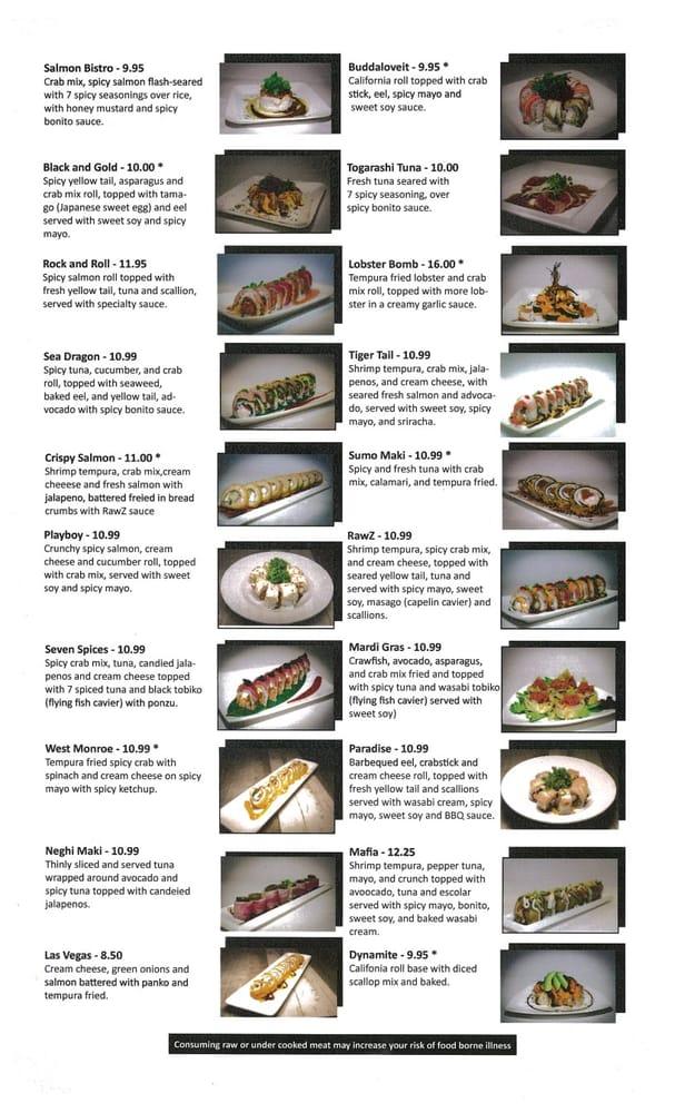 Menu at Cafe RawZ of West Monroe, West Monroe