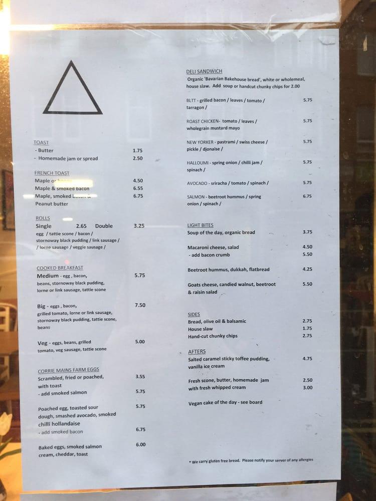 Menu at Cafe Strange Brew, Glasgow