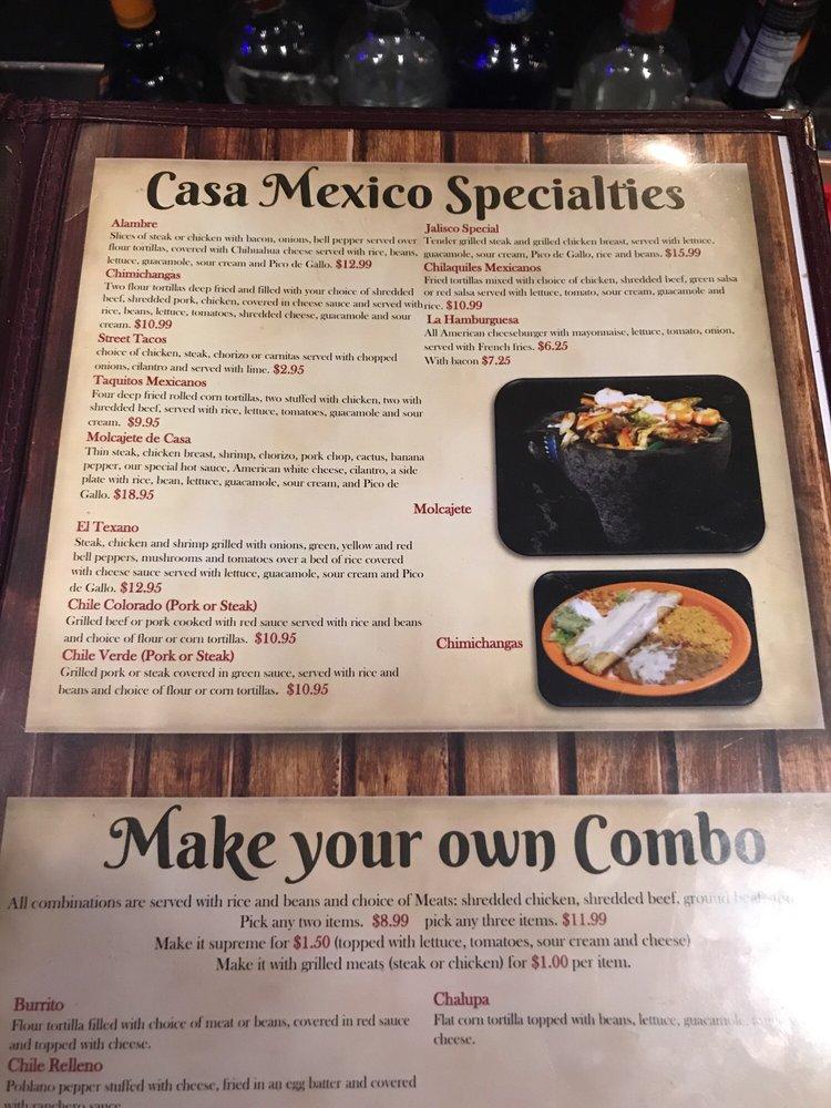 Menu at Casa Mexico Restaurant, Two Rivers