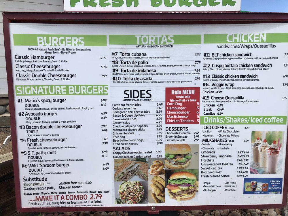 Menu at Fresh Burger Stop restaurant, Estes Park