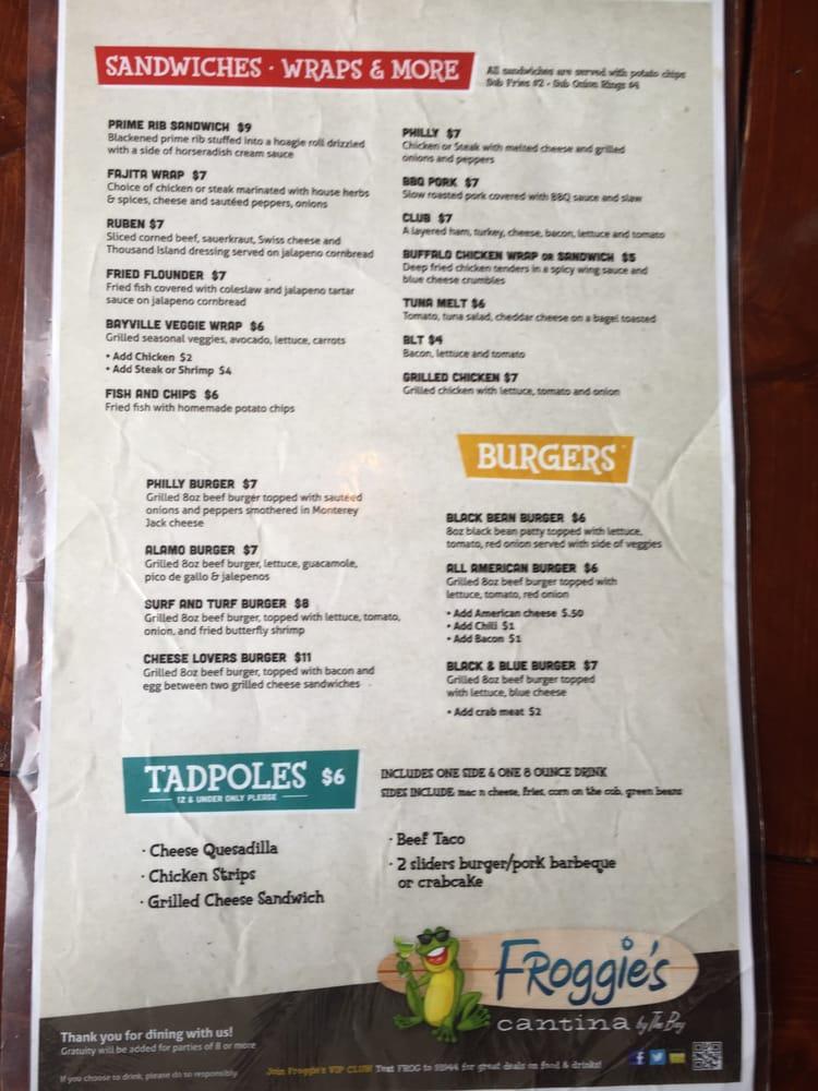 Menu at Froggie’s pub & bar, Virginia Beach