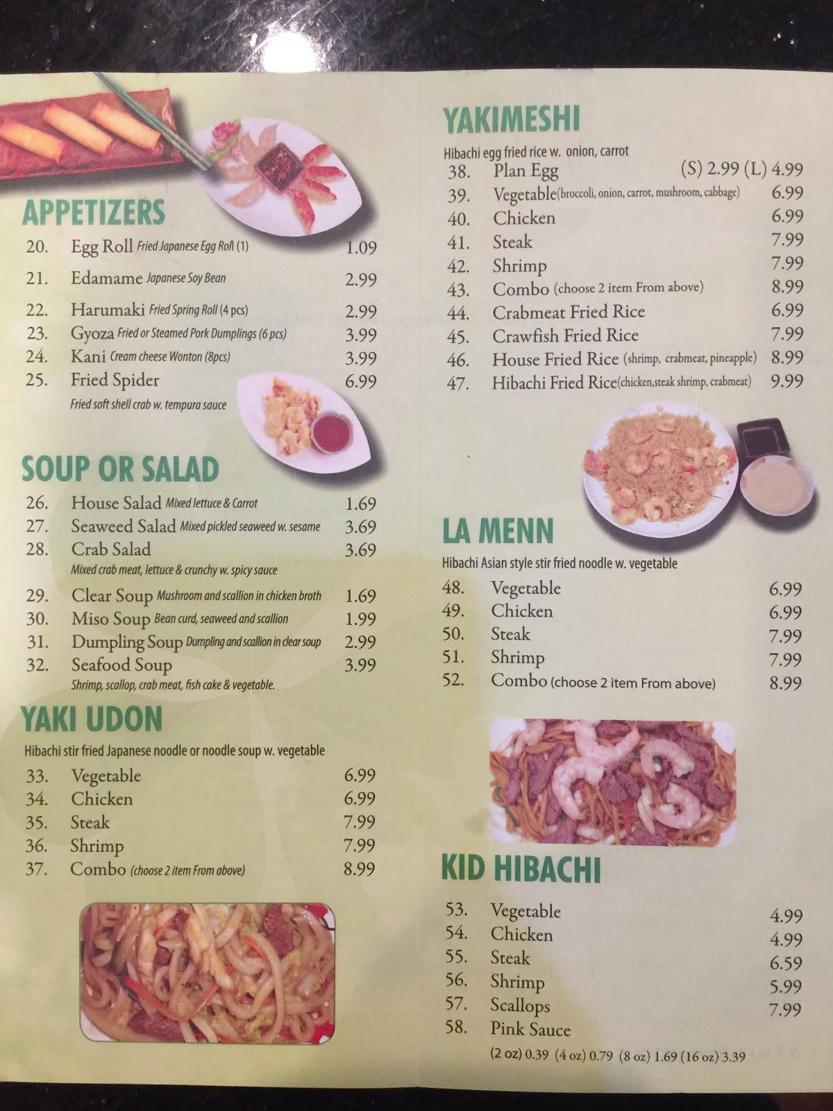 Menu at Hibachi Express restaurant, Laurel