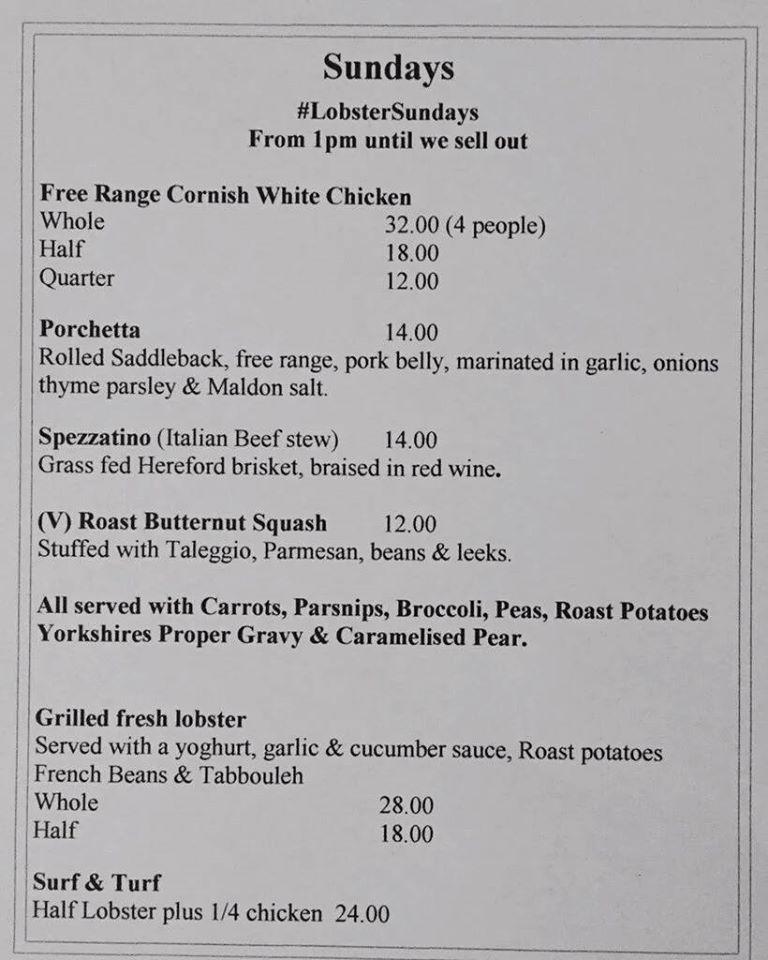 Menu at Italian Jack restaurant, London