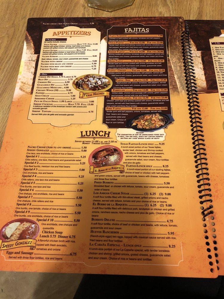 Menu at La Cabaña Mexican Restaurant, Lavonia