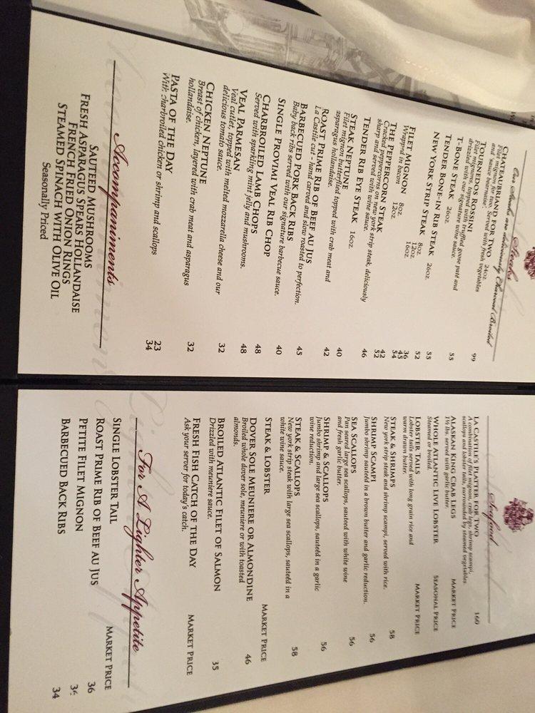 Menu at La Castile steakhouse, Mississauga