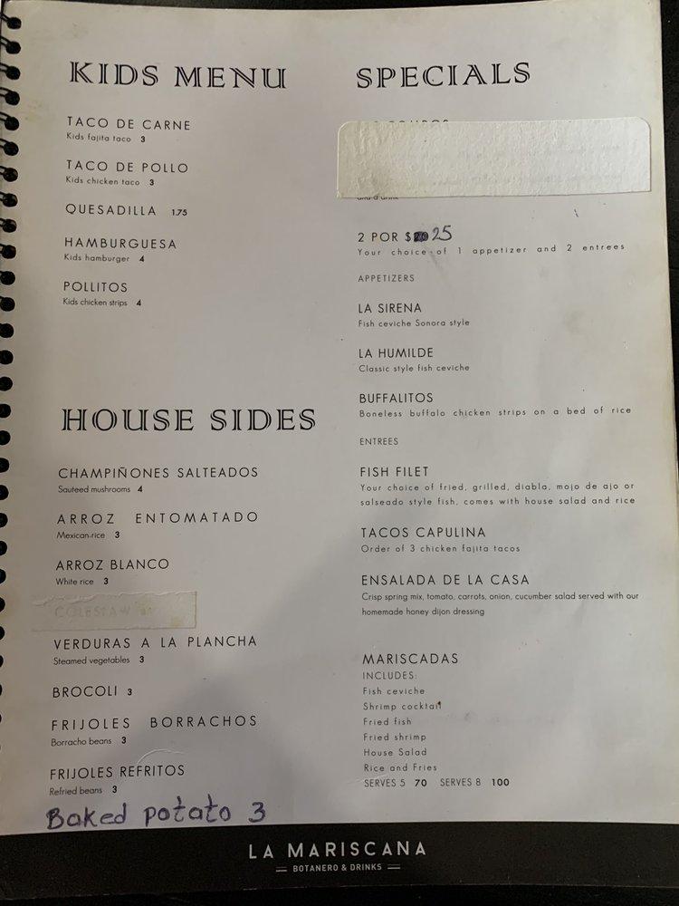 Menu at La Mariscana -Botanero & Drinks- restaurant, Laredo