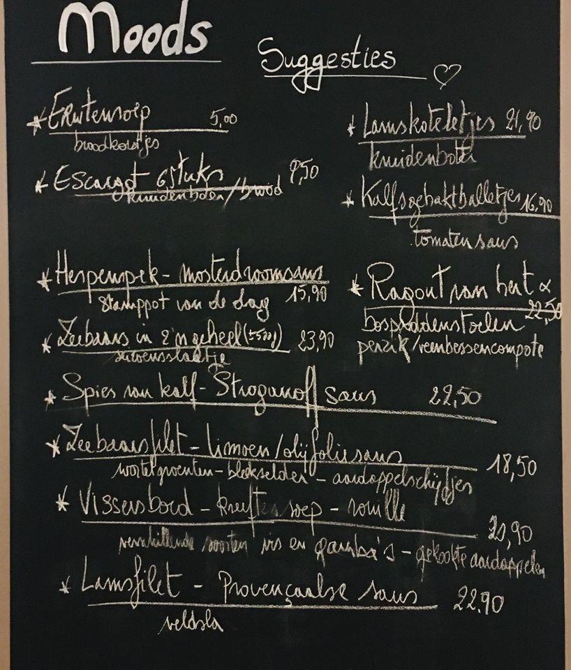 Menu at Moods, Hasselt