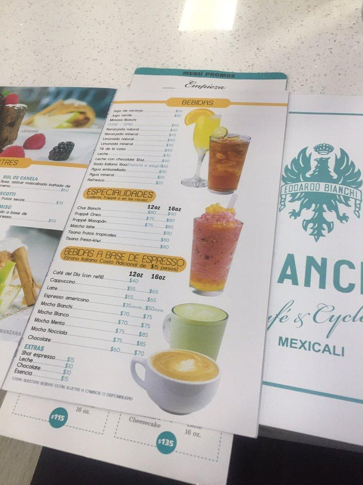 Menu at Bianchi Café & Cycles, Mexicali