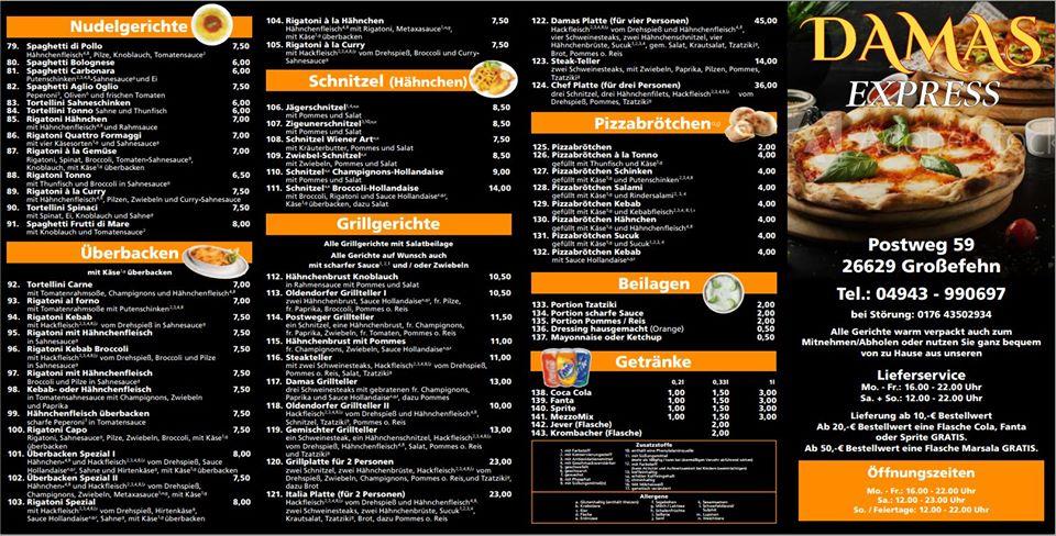 Menu at DAMAS Express restaurant, Großefehn