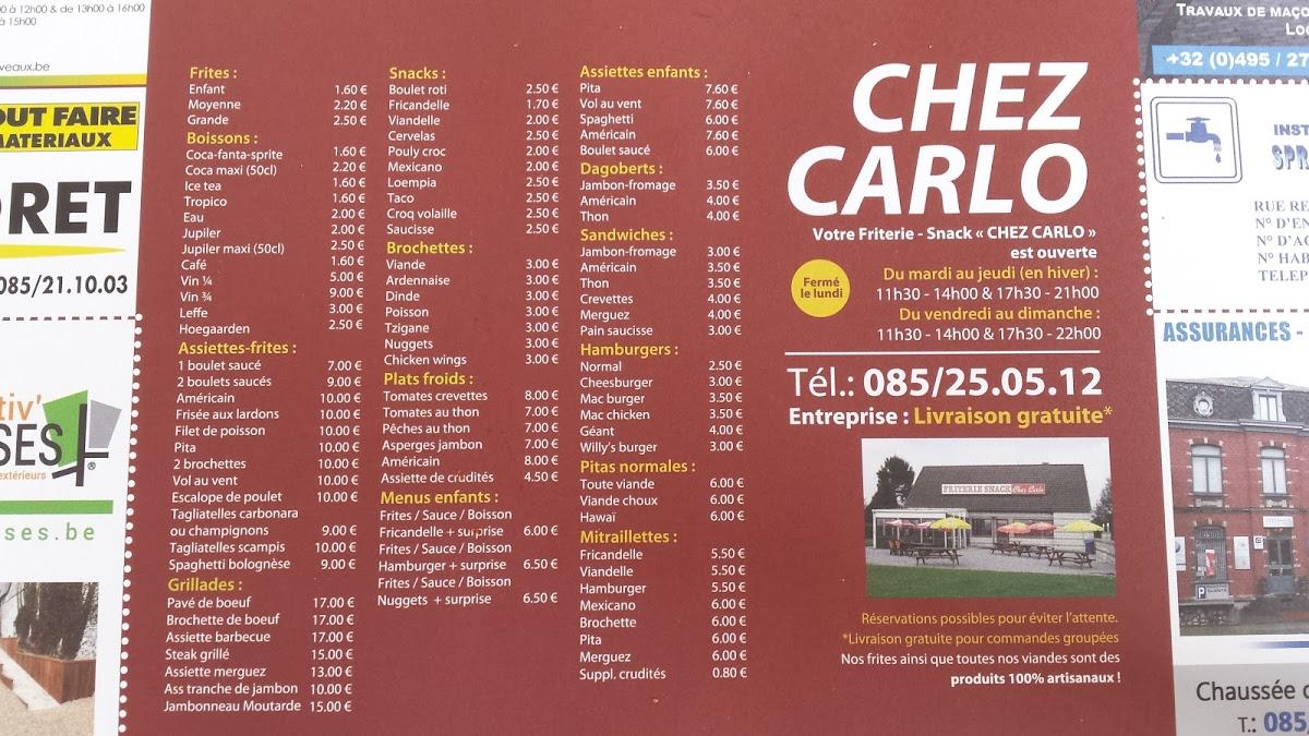 Menu au Friterie Snack Chez Carlo, Wanze