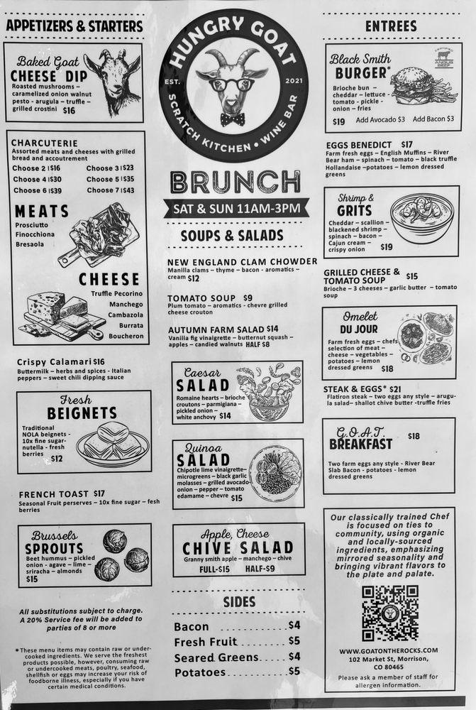 Menu at Hungry Goat Scratch Kitchen and Wine Bar, Morrison