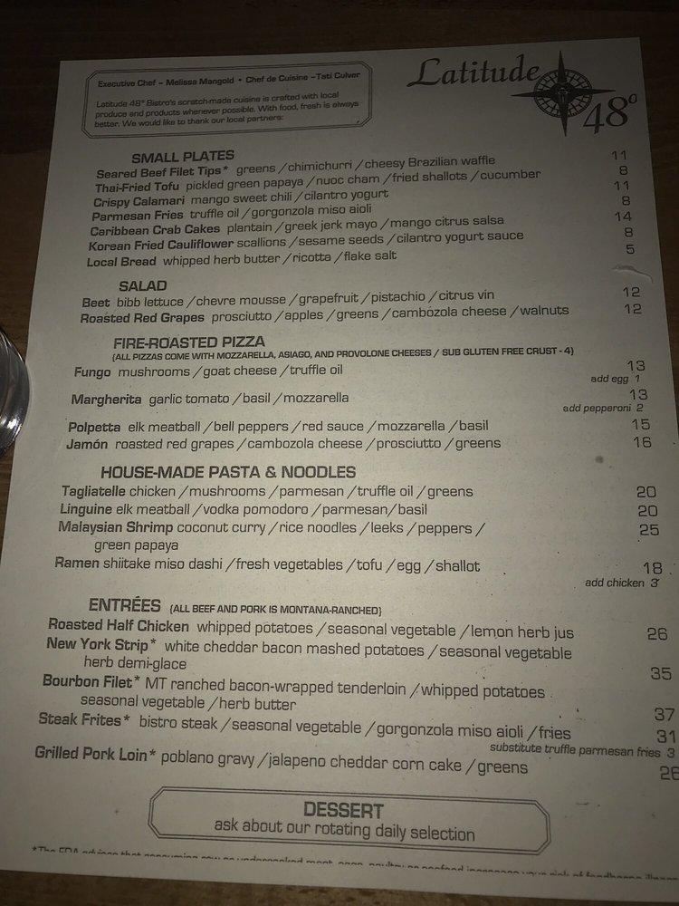 Menu at Latitude 48 Bistro pub & bar, Whitefish, 147 Central Ave