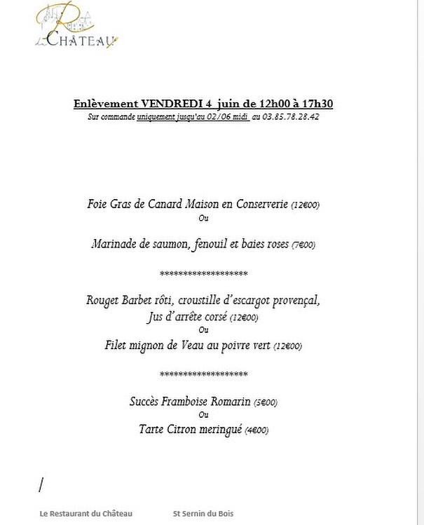 Menu au Le Restaurant Du Château, Saint-Sernin-du-Bois, route de St Sernin