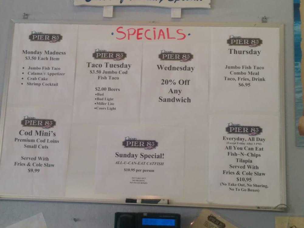 Menu at Oscar's Pier 83 restaurant, Glendale