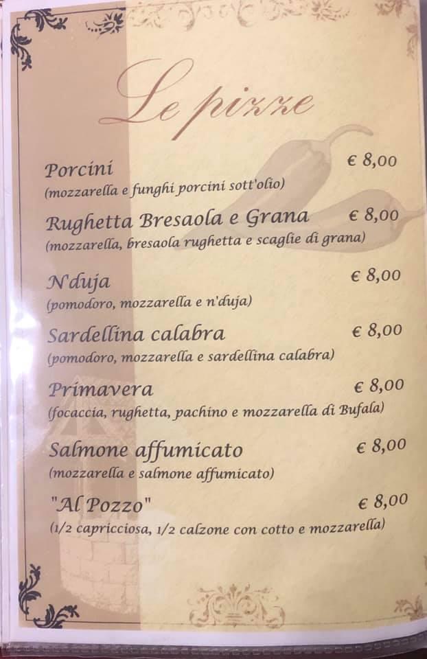 Menu da Ristorante Pizzeria Al Pozzo, Roma