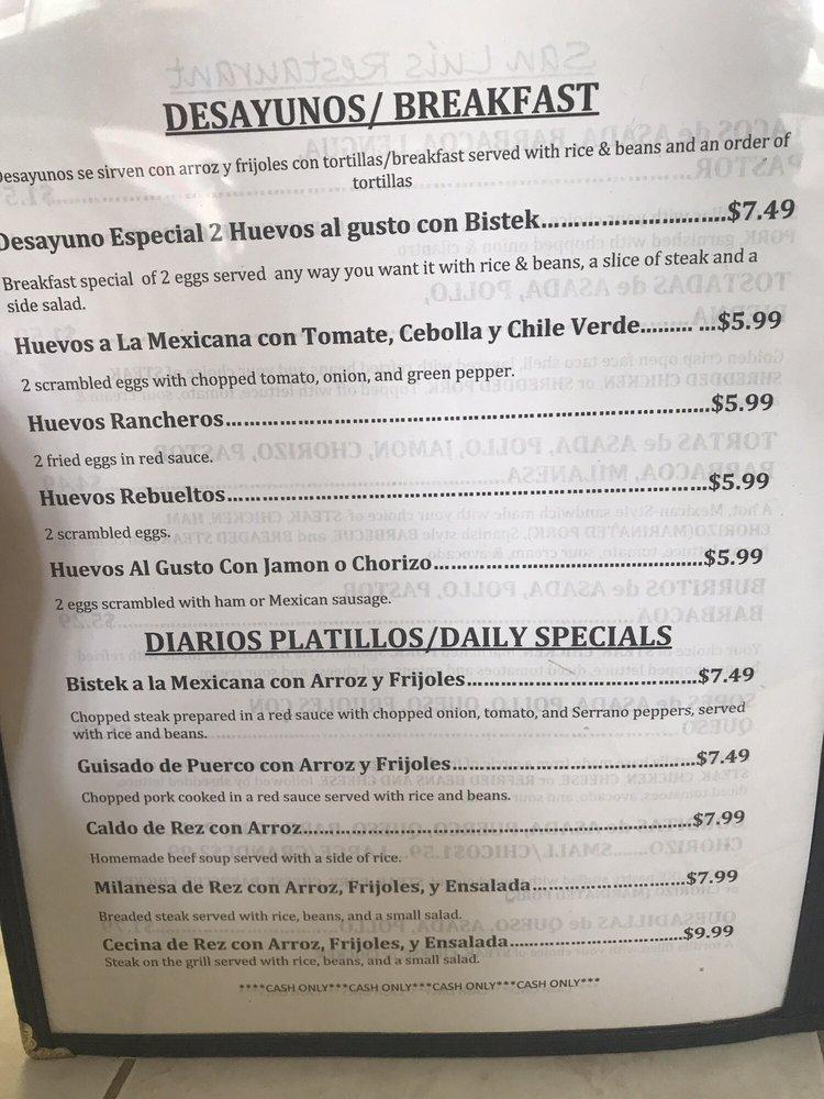 Menu at San Luis Restaurant, Marietta, 951 South Marietta Pkwy SE