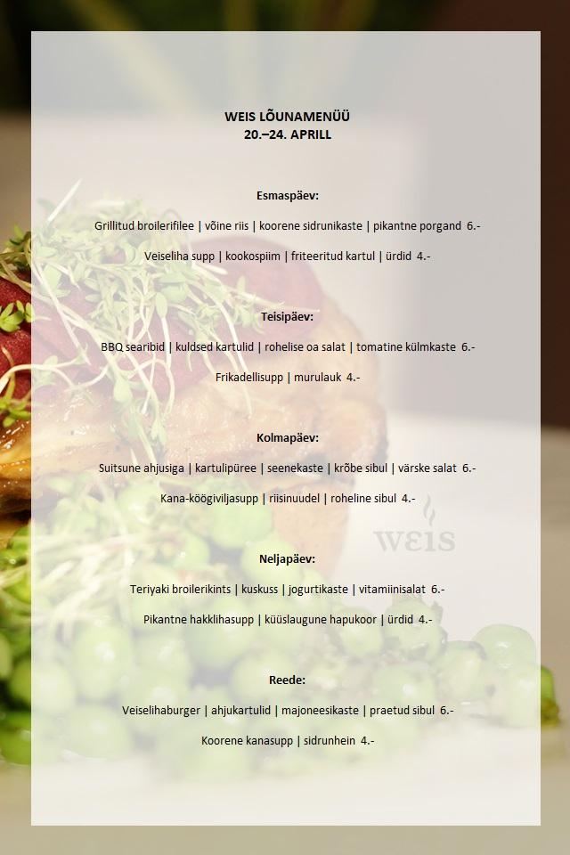 Menu at Weis Resto restaurant, Tallinn